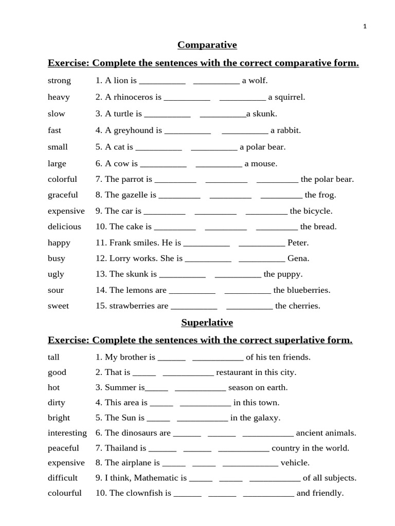 Comparative Exercise: Complete The Sentences With The Correct Comparative Form | PDF