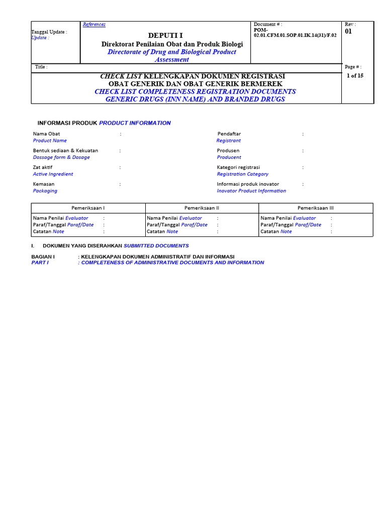 Checklist Registrasi Obat Generik dan Bermerek | PDF