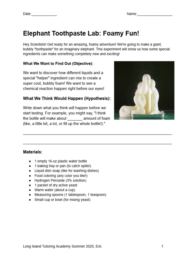 Elephant Toothpaste Experiment Guide | PDF | Teaspoon | Spoon