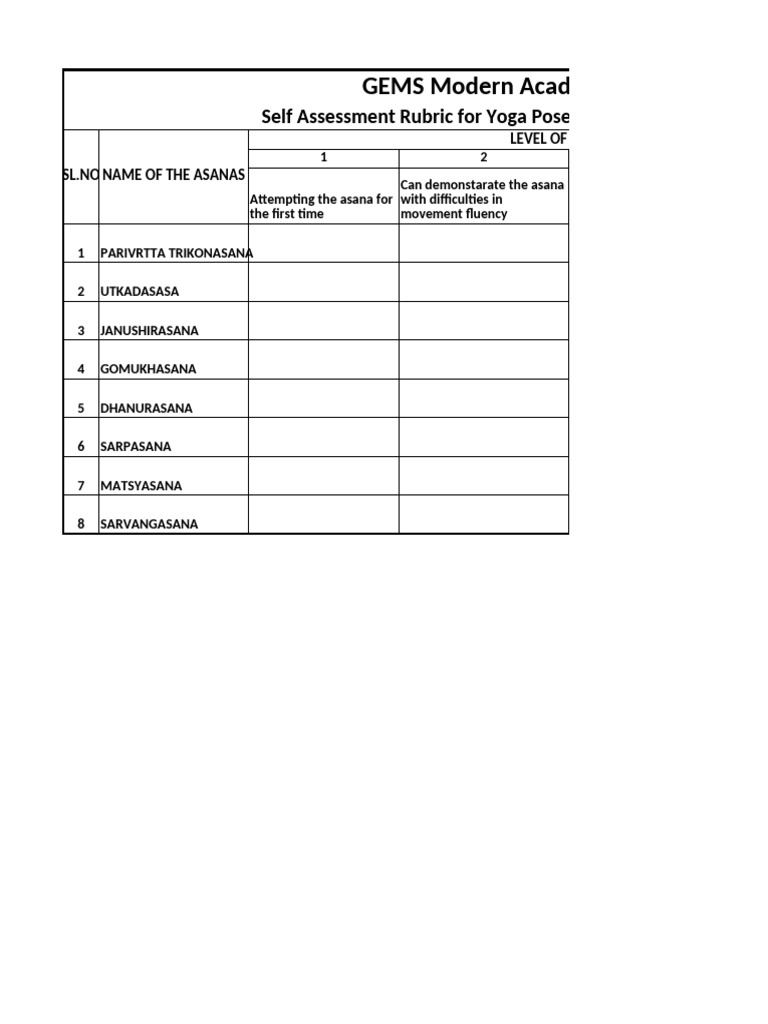 Yoga Proficiency Self-Assessment Guide | PDF