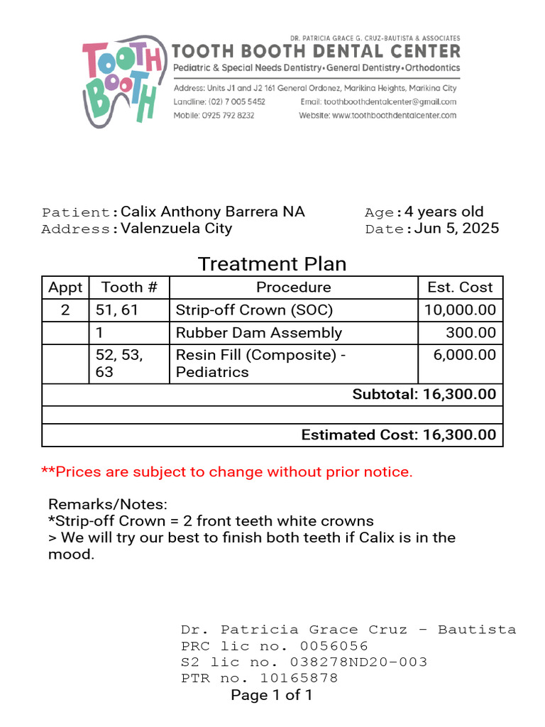 Calix Treatment Plan | PDF