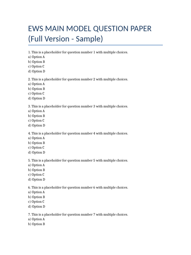 EWS Model Question Paper Full Sample | PDF | Chess | Chess Openings