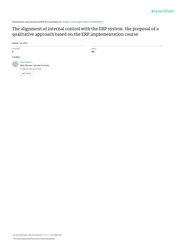 The Alignment of Internal Control With The ERP System: The Proposal of ...