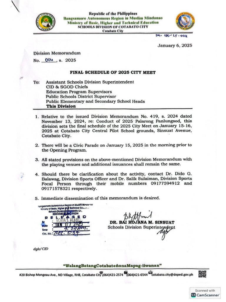 DM Cbo 25 006 Final Schedule of 2025 Cit | PDF