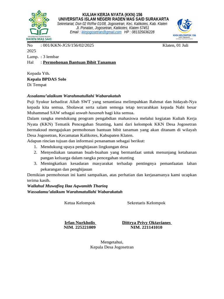 Surat Permohonan Bibit Tanaman | PDF