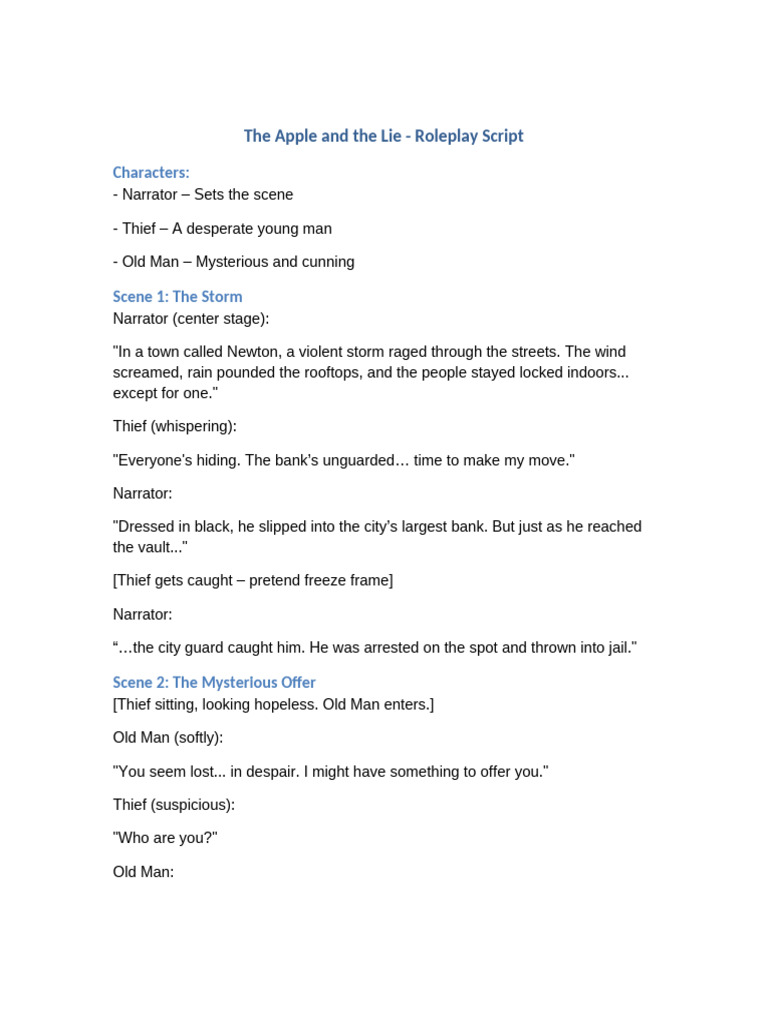 The Apple and The Lie Roleplay Script | PDF