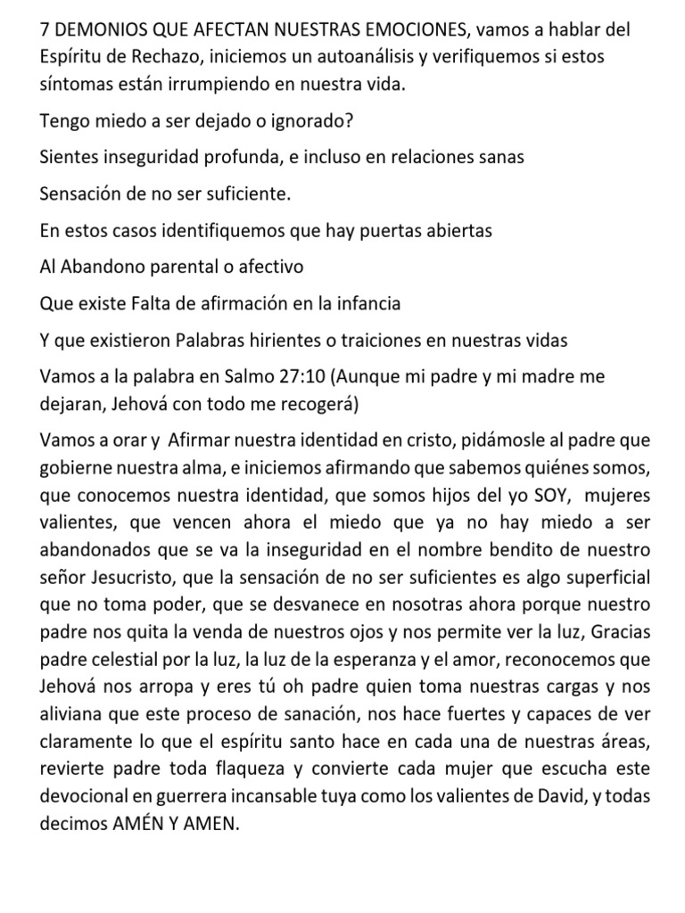Devocional 7 Demonios Que Afectan Nuestras Emociones | PDF