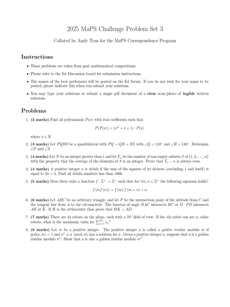 Challenge Problem Set 3 | PDF
