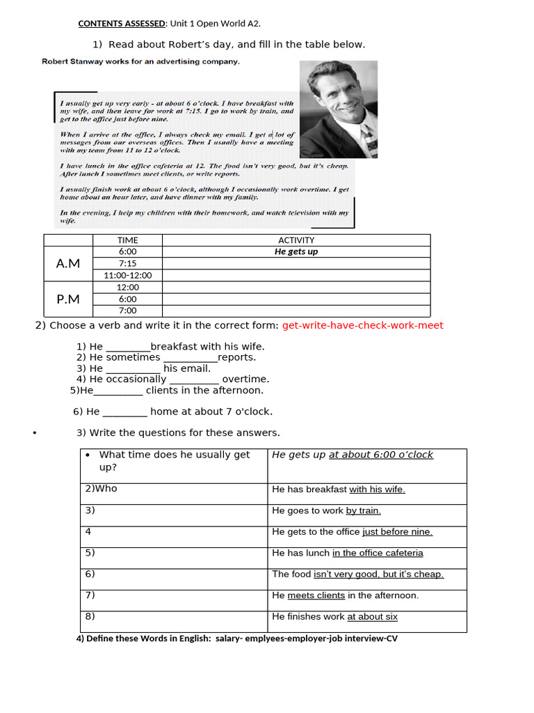 Exam UNIT 1 Open World A2 | PDF