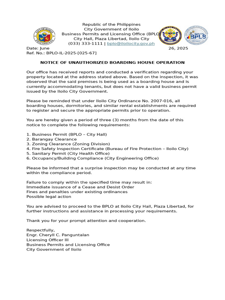 Unauthorized Boarding House Notice | PDF