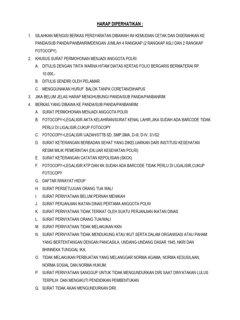 Berkas - Pendaftaran - Bintara - 2025 Daftar. | PDF