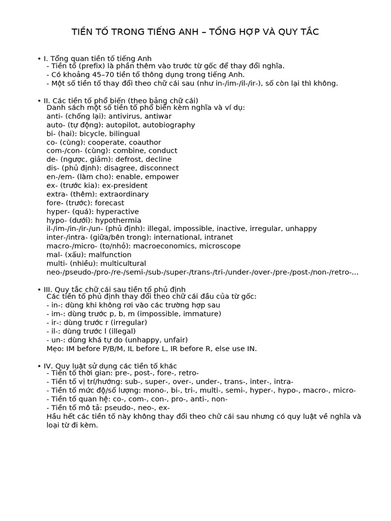 Tien To Tieng Anh Tong Hop | PDF