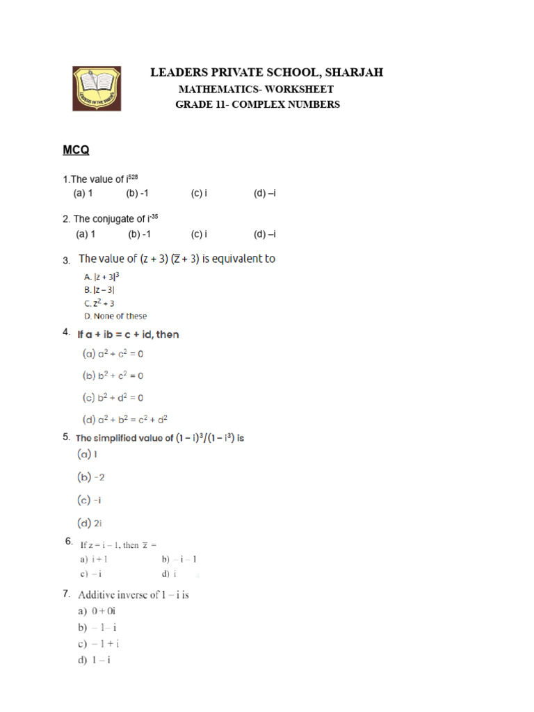 Gr.11 Complex Numbers Ws | PDF