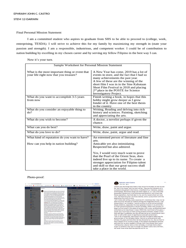 Personal Mission Statement Overview | PDF