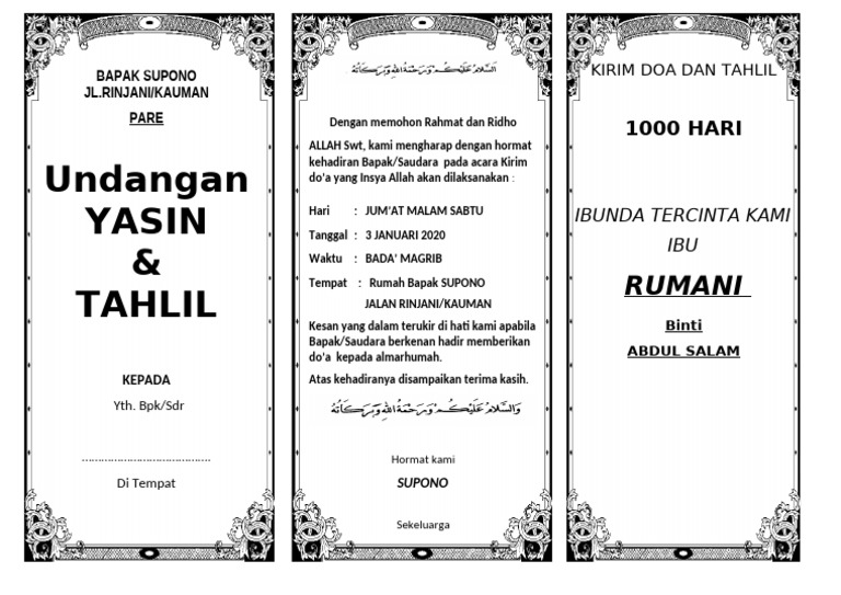 Undangan Yasin dan Tahlil 1000 Hari | PDF