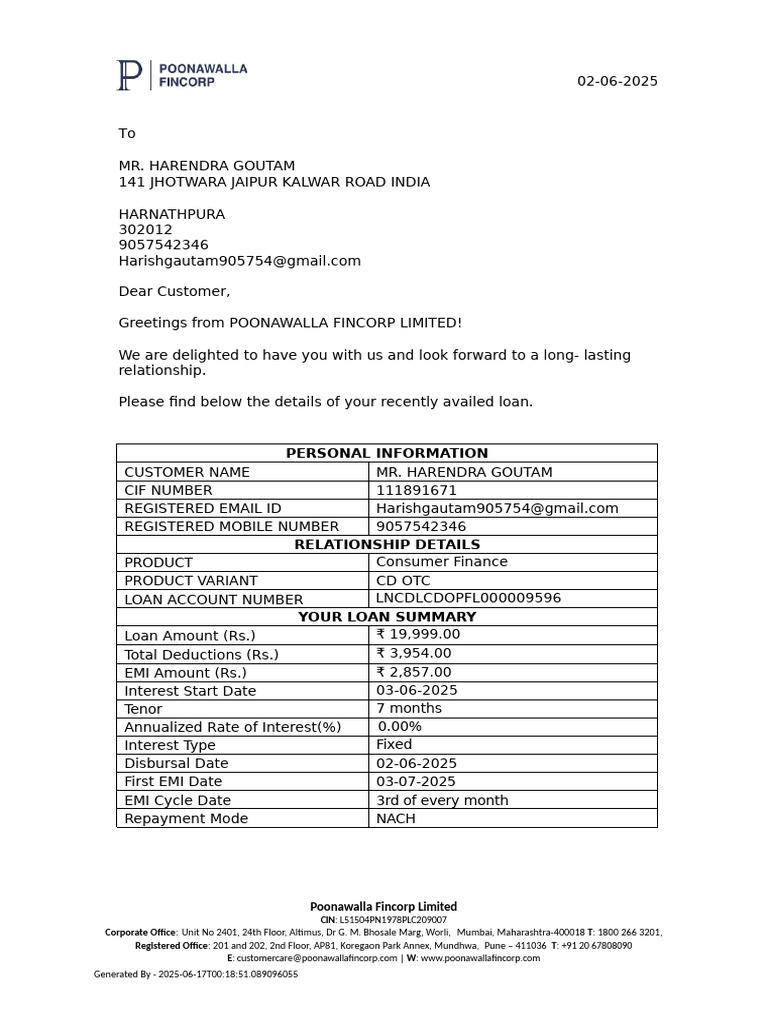 PFL Welcome Letter - 7283577268932939 | PDF | Loans | Interest