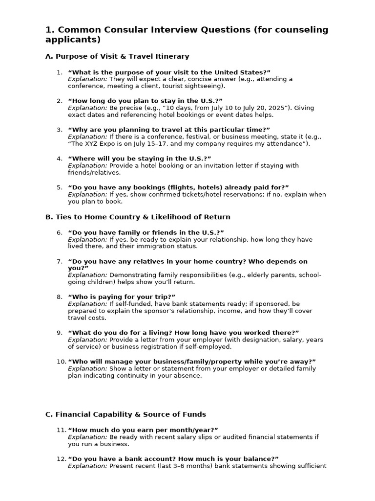 US Visa Interview Common Questions | PDF | Travel Visa