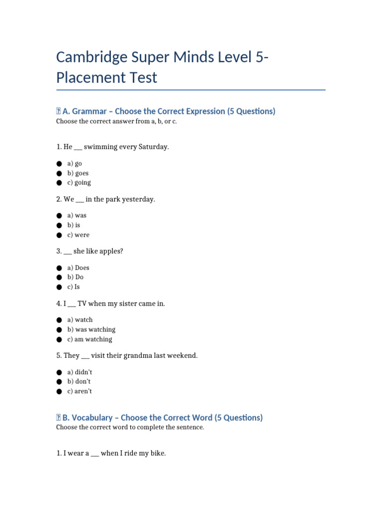 Super Minds Level 5 Placement Test | PDF