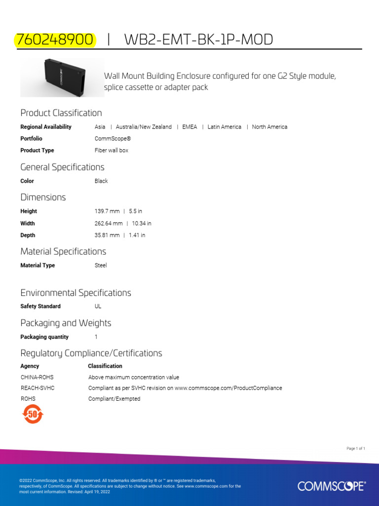 CommScope Fiber Wall Box Overview | PDF | Telecommunications | Electronics