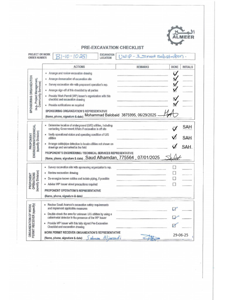 Pre-Excavation Check List UWIP#03 | PDF