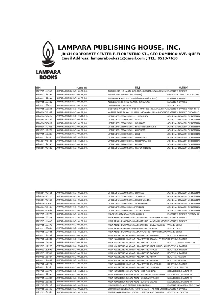 Lampara Master List With Bookware & Agl | PDF
