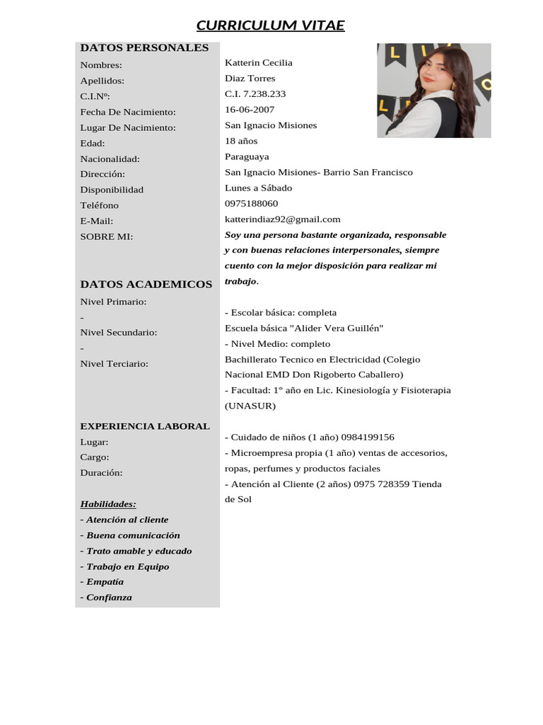 CURRICULUM VITA1 Katterin Cecilia Diaz Torres | PDF