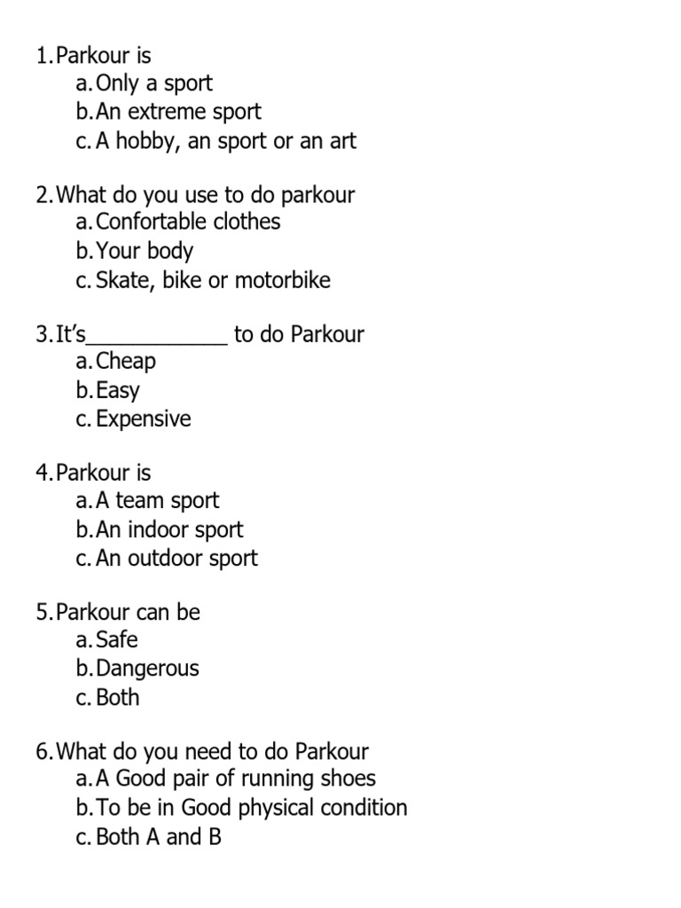 Parkour Quiz 6 Preguntas | PDF