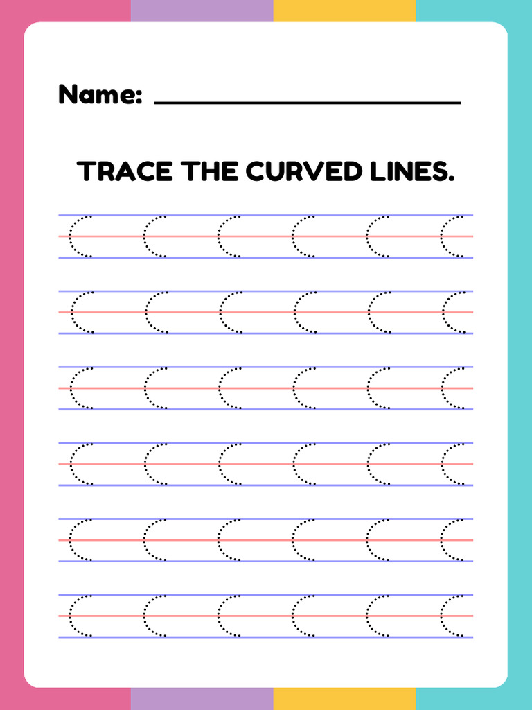 Colorful Simple Trace The Curved Lines Worksheet | PDF