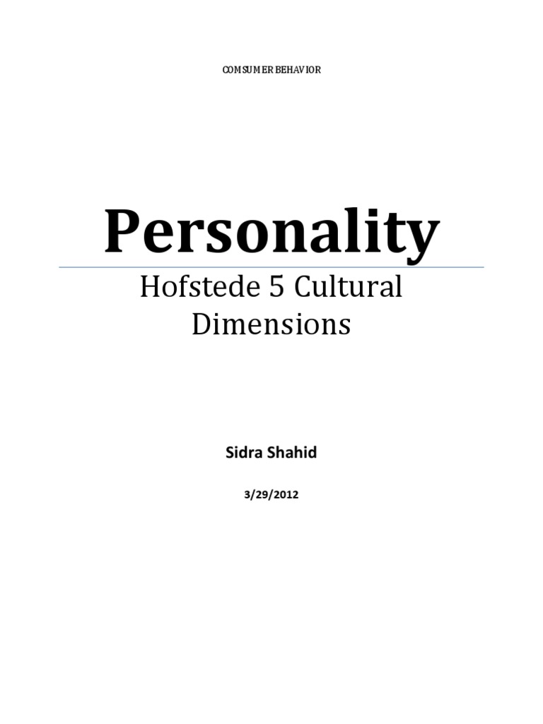 Personality: Hofstede 5 Cultural Dimensions | PDF | Collectivism ...
