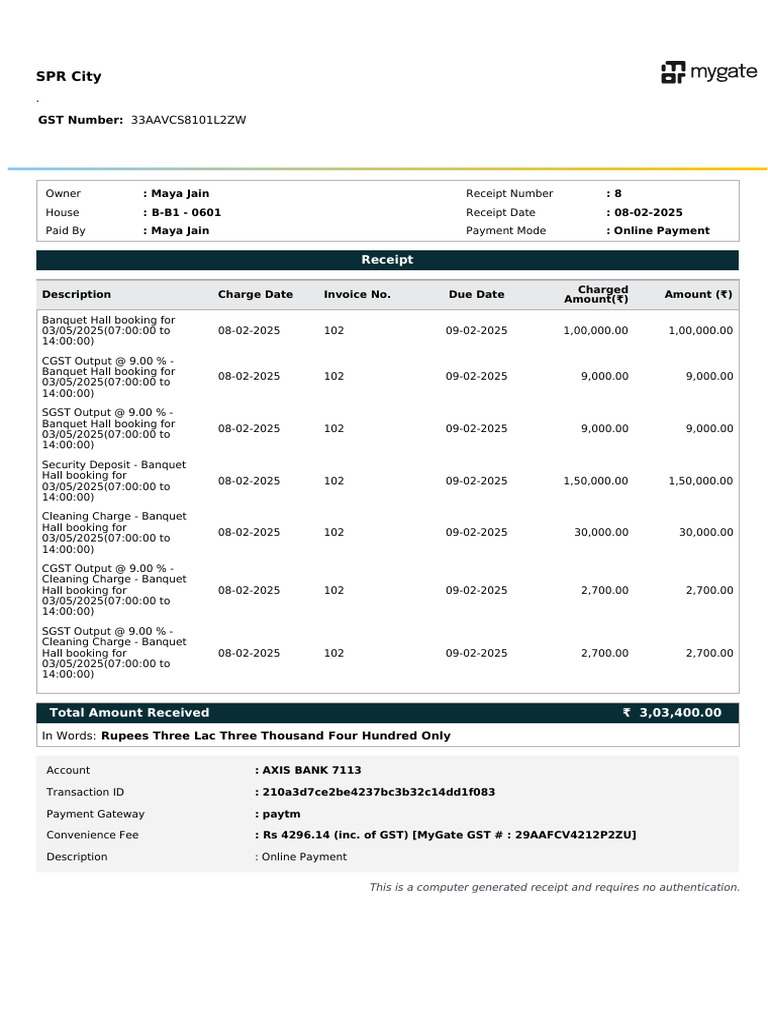 DuesReceipt 44985626 9462 | PDF | Receipt | Rupee