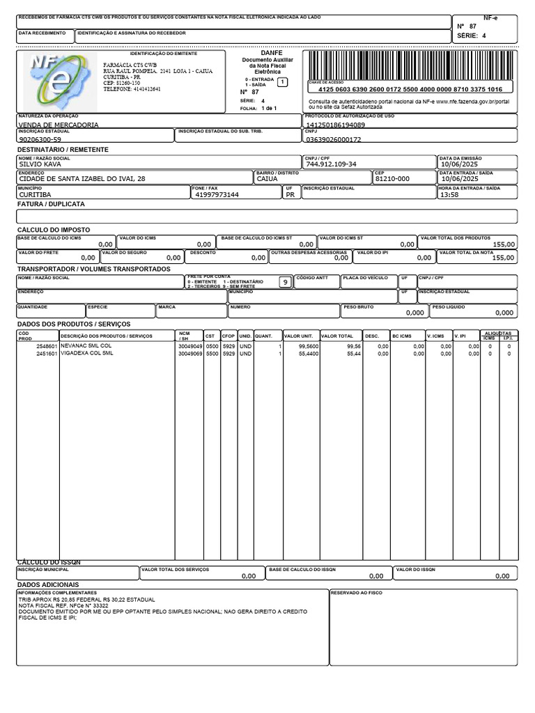 DANFE - Nota Fiscal Eletrônica-10!06!2025 135822 | PDF | Recibo ...