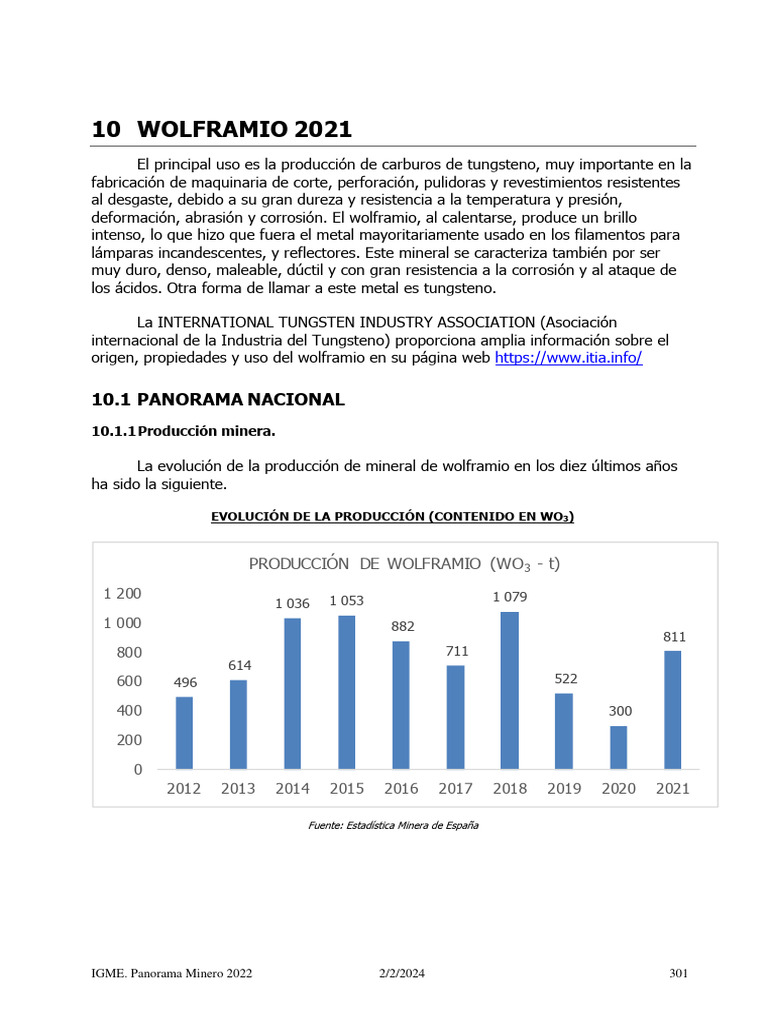 Producción y Minería de Wolframio en España | PDF | Tungsteno | Minería