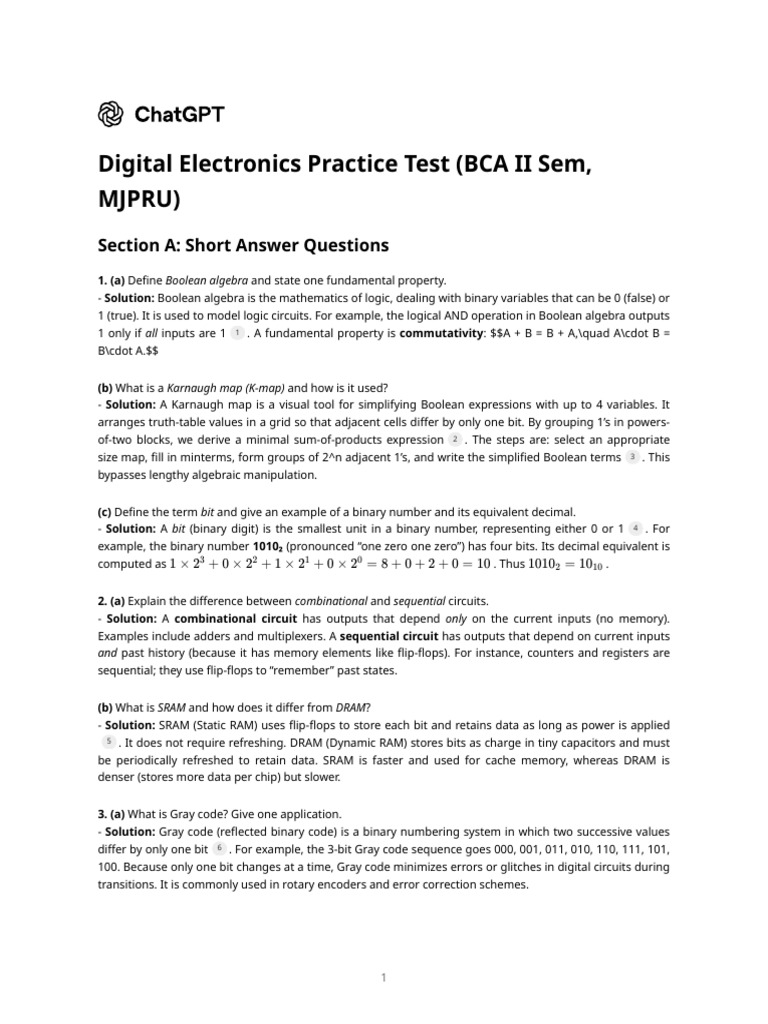 Digital Electronics BCA Practice Test | PDF | Digital Electronics ...