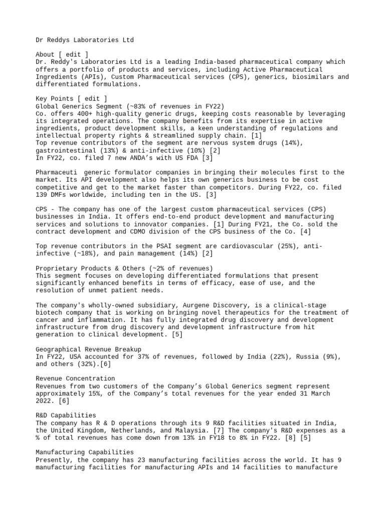 DR Reddys Laboratories LTD | PDF | Generic Drug | Clinical Medicine