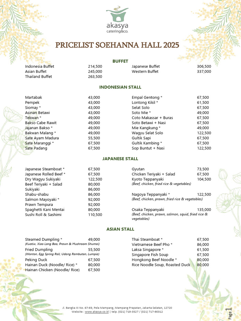 Akasya Catering For Soehanna Hall 2025 | PDF | Indonesian Cuisine | Food And Drink