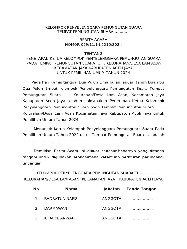 Format Ba Kpps Ketua Kpps | PDF