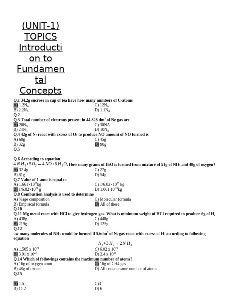 Un 1 Fundamental Concept 1 | PDF | Molecules | Gases