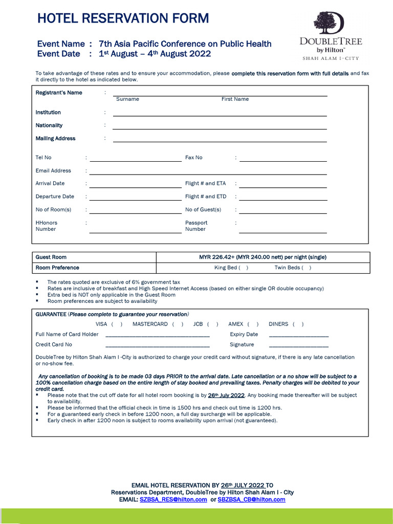 Hotel Reservation Form for AP Conference | PDF | Credit Card | Debit Card