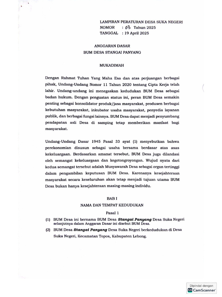 Anggaran Dasar Bumdes | PDF