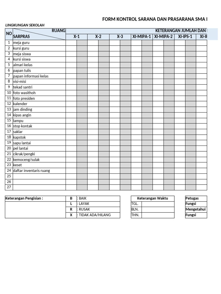 Form Kontrol Sarpras | PDF