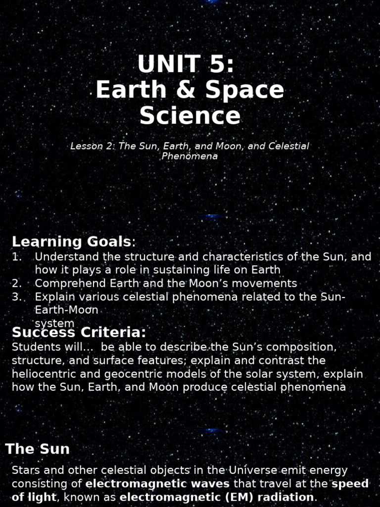 Lesson 2 - The Sun, Earth, and Moon, and Celestial Phenomena | PDF ...
