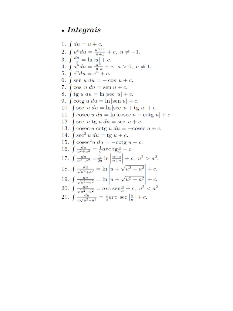 Tabela de Integrais | PDF