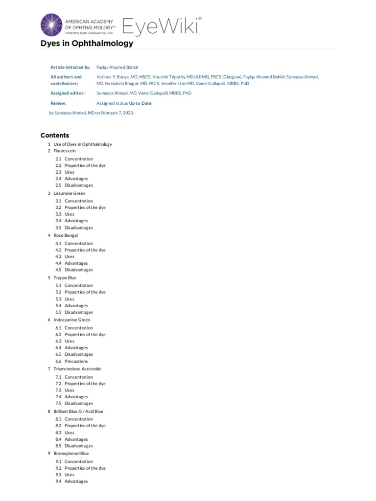 Dyes in Ophthalmology Overview | PDF | Human Eye | Staining