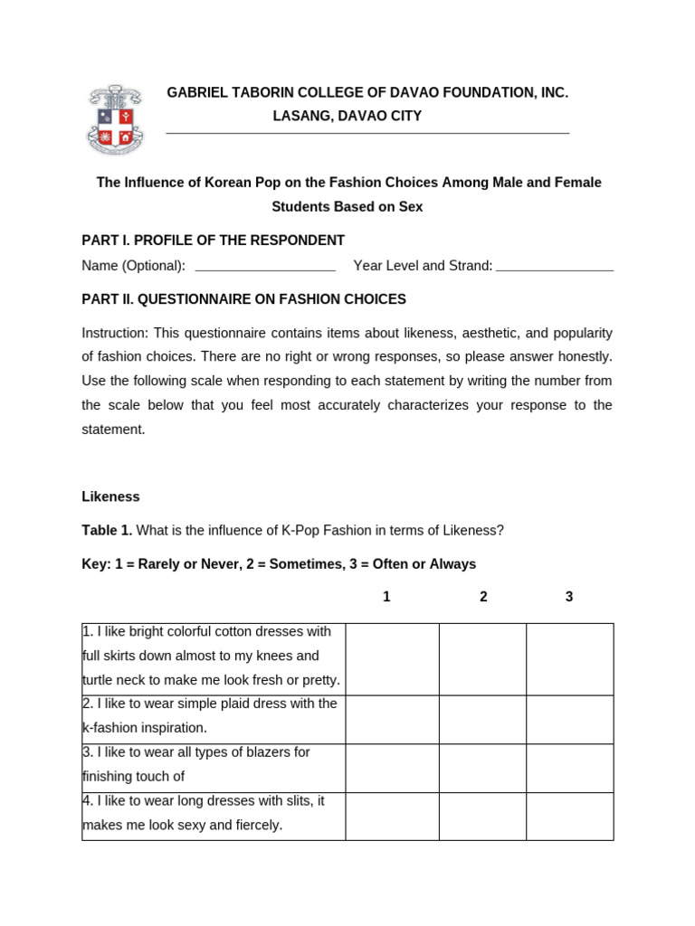 Fashion Choices Questionnaire | PDF | Fashion | Clothing