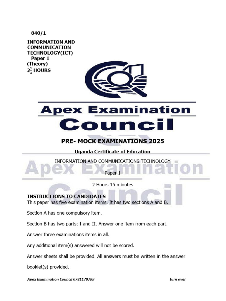 ICT Mock Exam Paper 1 2025 | PDF | Microsoft Excel | Spreadsheet