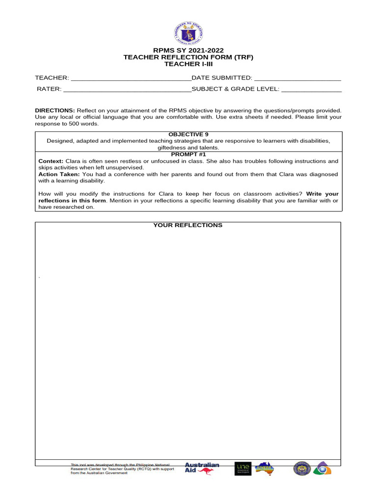 Teacher Reflection Form TRF | PDF | Teachers | Gifted Education