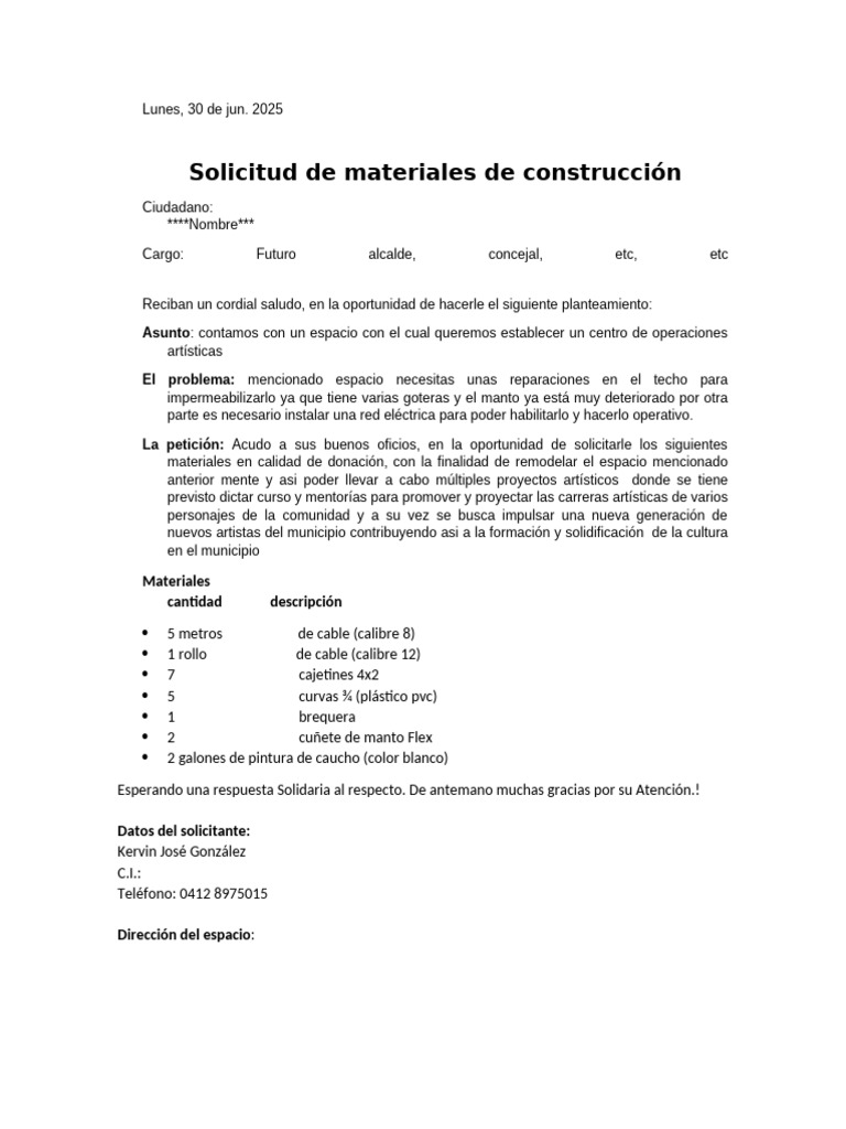 Solicitud de Materiales de Construcción - 011834 | PDF