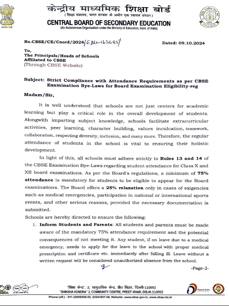 CBSE Circular Attendance | PDF