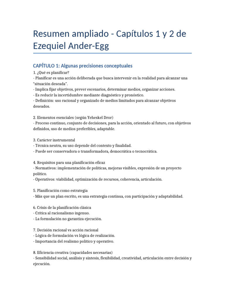 Resumen Ander Egg Cap1y2 | PDF | Planificación