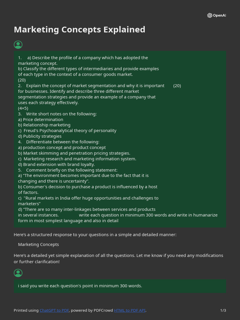 Marketing Concepts Explained | PDF | Marketing | Market Segmentation